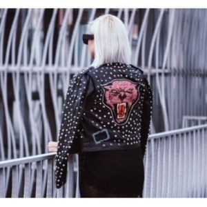 Zara | Jackets & Coats | Nwt Zara Leather Studded Patch Tiger Moto ...